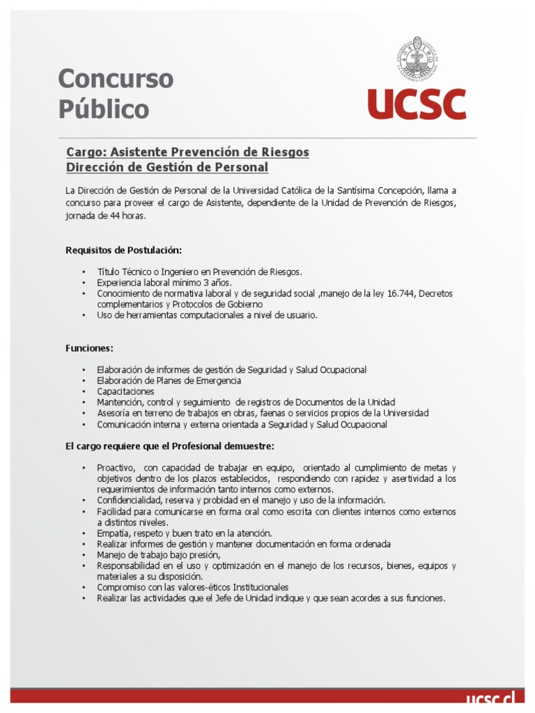 Descriptor Asistente Prevención | PDF | Seguridad y salud ocupacional ...