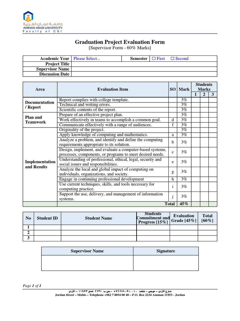 Graduation Project Evaluation Form | PDF | Computing | Evaluation