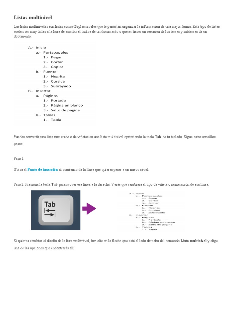 Listas Multinivel, Tabulaciones, Ecuaciones | PDF | Informática