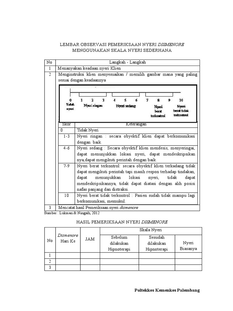 Lembar Observasi Pemeriksaan Nyeri Dismenore | PDF