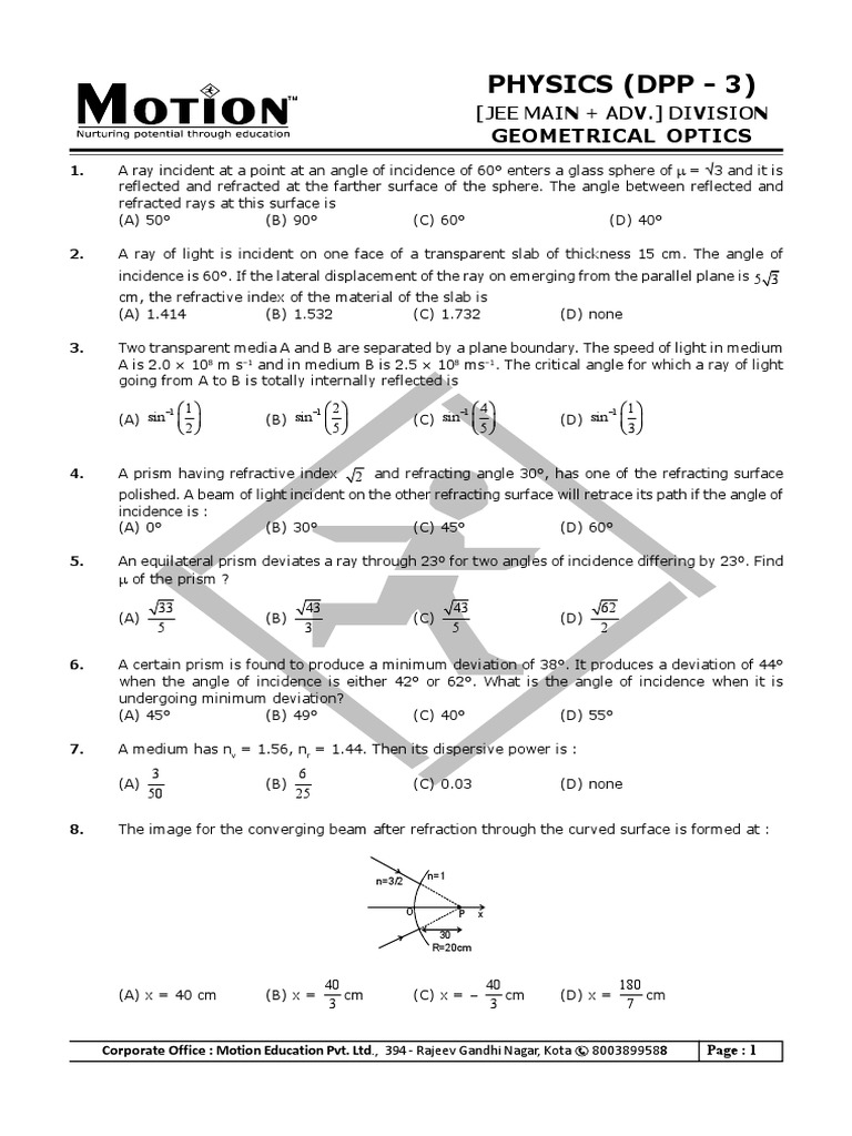 DPP-3 Geo Ques p65 | PDF | Refraction | Refractive Index
