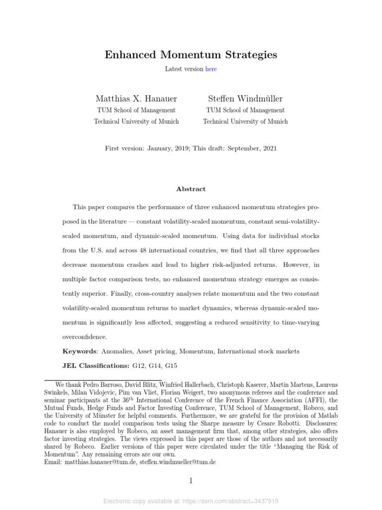 Enhanced Momentum Strategies Pdf Modern Portfolio Theory Sharpe Ratio