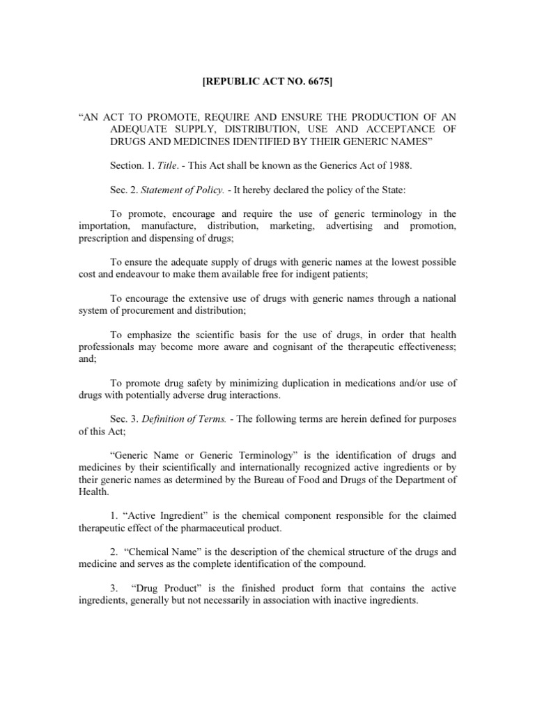 Republic Act 6675 | PDF | Pharmaceutical Drug | Generic Drug