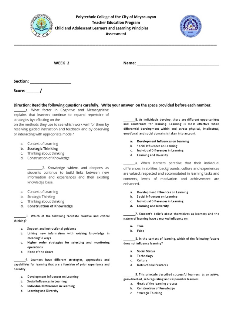 Educ 1 Assessment | Download Free PDF | Learning | Id