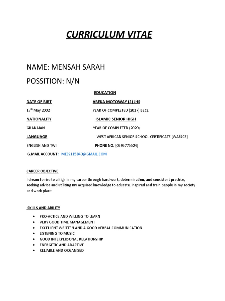 Sarah Cv. | PDF | Travel