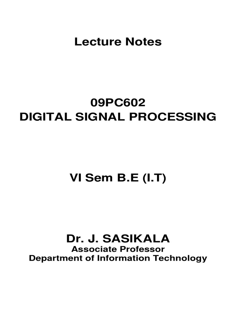 09pc602 Digital Signal Processing Vi Sem Be It Notes Pdf Filter Signal Processing