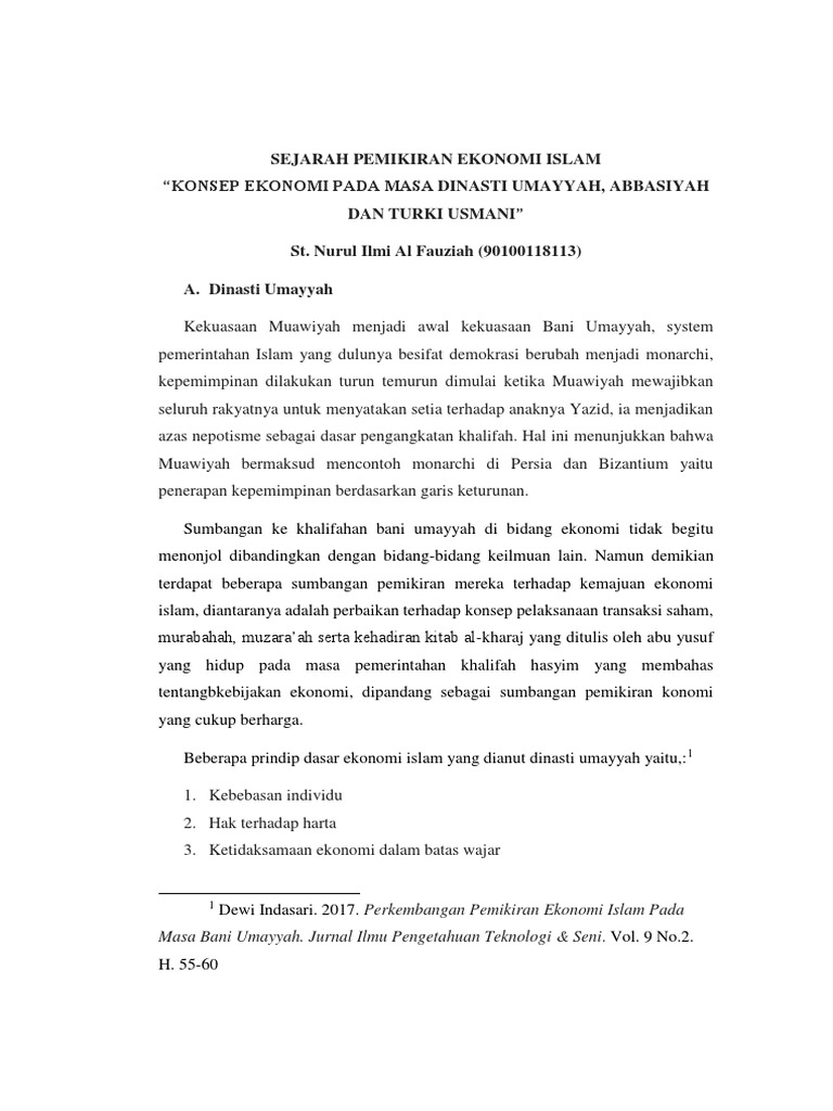 Sejarah Pemikiran Ekonomi Islam Masa Dinasti Umayyah Abbasiyah Dan Turki Usmani - ST Nurul Ilmi ...