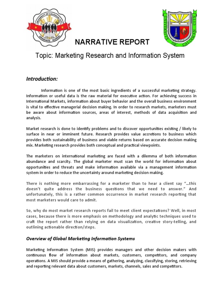 NARRATIVE REPORT For Submitting | PDF | Marketing Research | Marketing