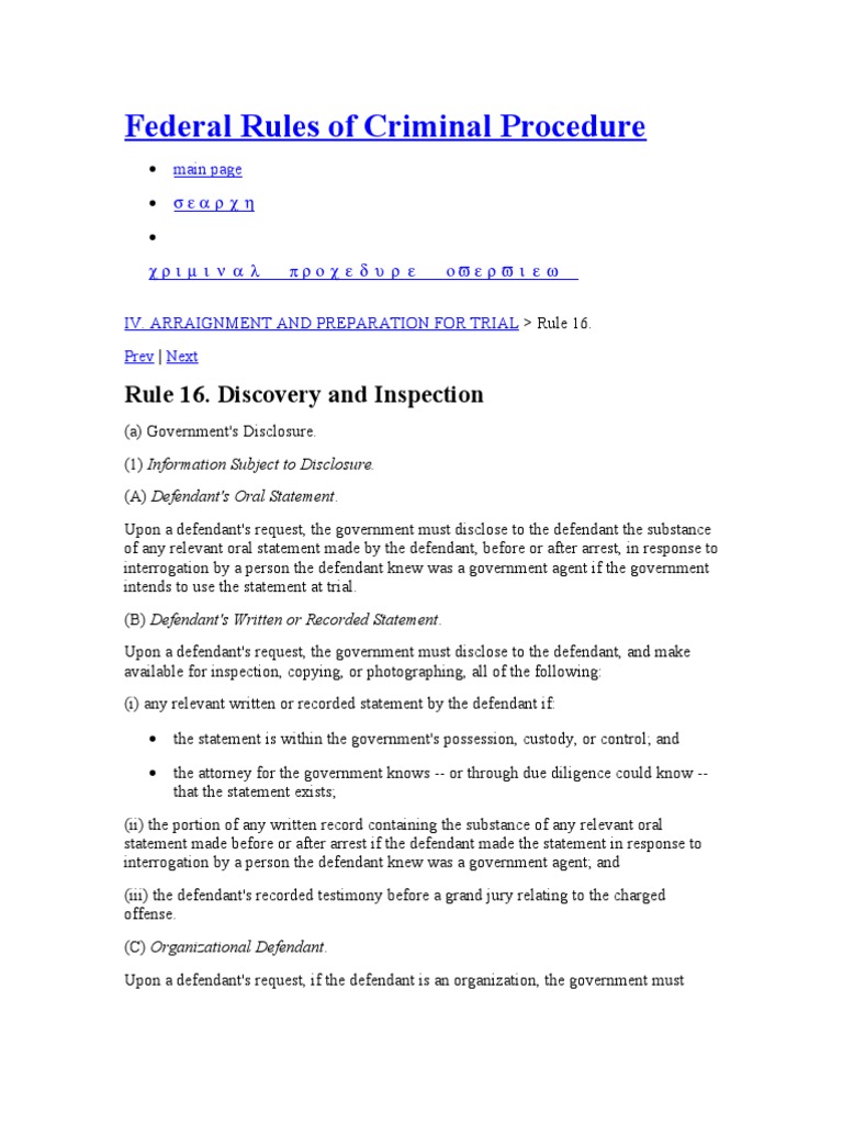 Rule 16: Criminal Procedure Discovery | PDF | Witness | Discovery (Law)