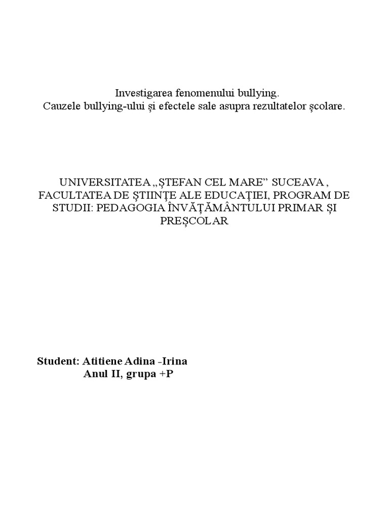 Proiect de Cercetare BULLYING | PDF