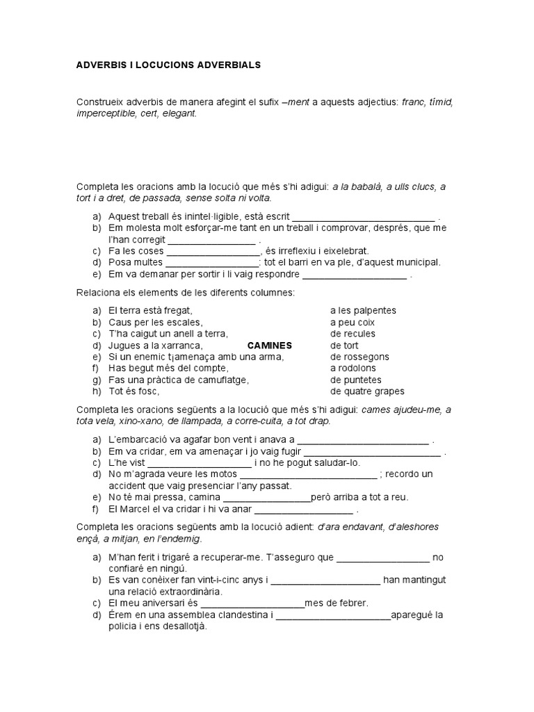 Adverbis I Locucions Adverbials | PDF