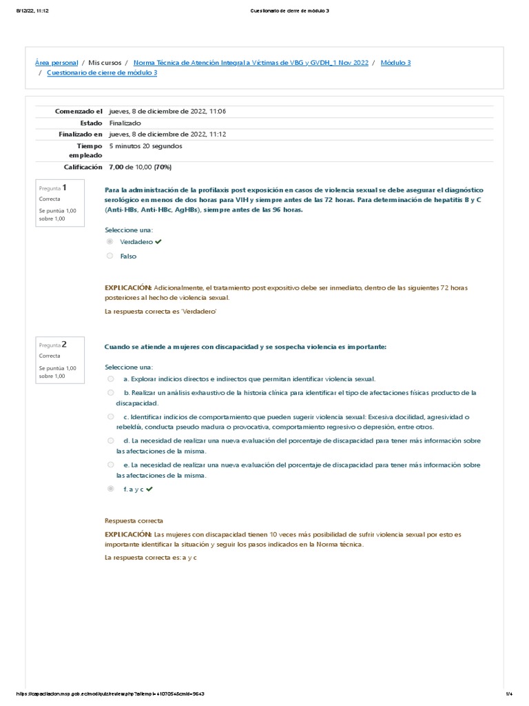 Cuestionario de Cierre de Módulo 3-Primer Intento | PDF | Prueba (evaluación) | La violencia ...