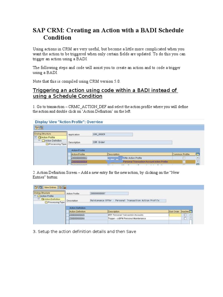 Creating An Action With A BADI Schedule Condition | PDF | Computing | Computer Programming