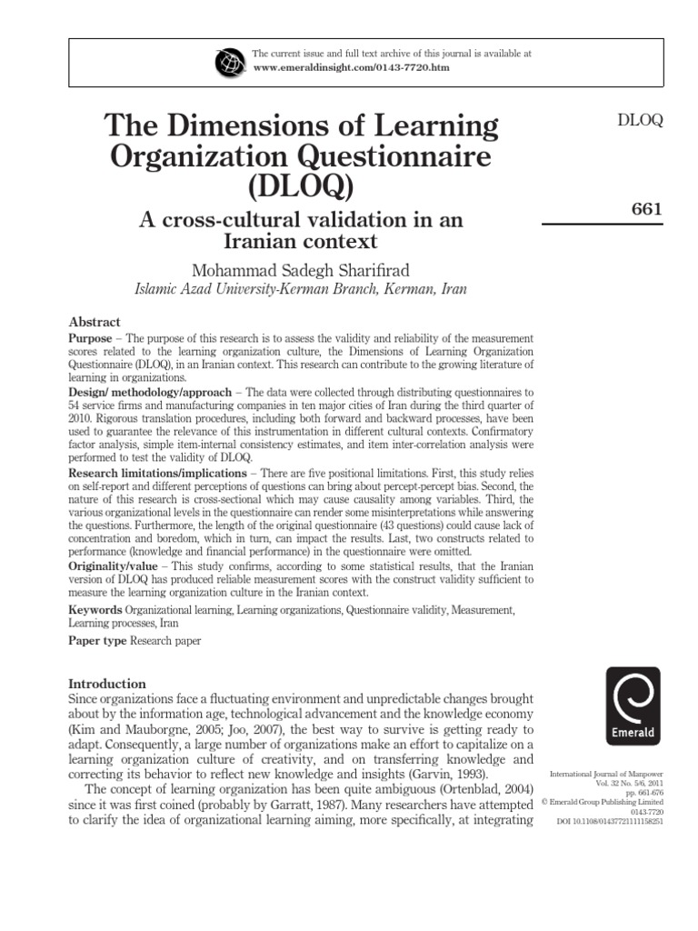 The Dimensions of Learning Organization Questionnaire (DLOQ) - IRAN ...
