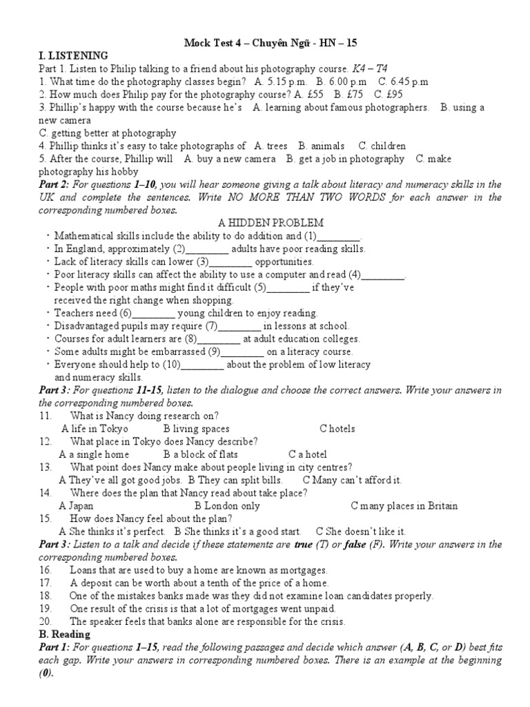 Mock Test 4.de | Download Free PDF | Money | Camping