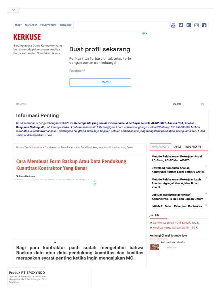 Cara Membuat Form Backup Atau Data Pendukung Kuantitas Kontraktor Yang Benar - Kerkuse | PDF