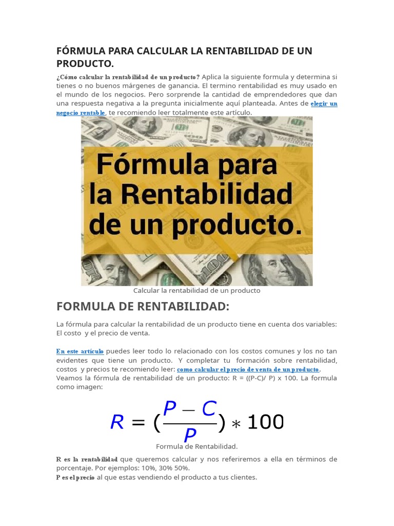 Fórmula para Calcular La Rentabilidad de Un Producto | PDF | Precios ...