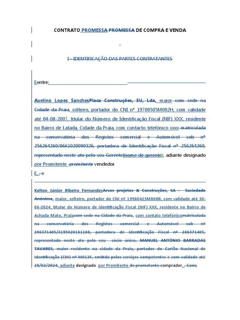 Contrato de Promessa de Compra e Venda de Terreno Urbano para ...