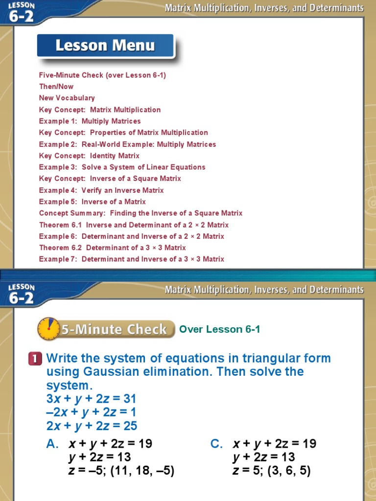 Matrix Multiplication Inverses And Determinants Teacher Resource Pdf Matrix Mathematics