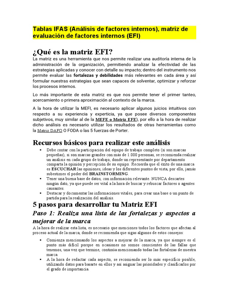Análisis de la matriz EFI (Evaluación de factores internos): Guía paso a paso para evaluar las ...
