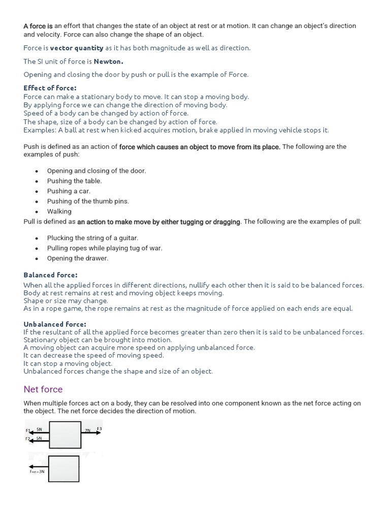 Class 9 Force and Law of Motion Notes | PDF | Force | Inertia