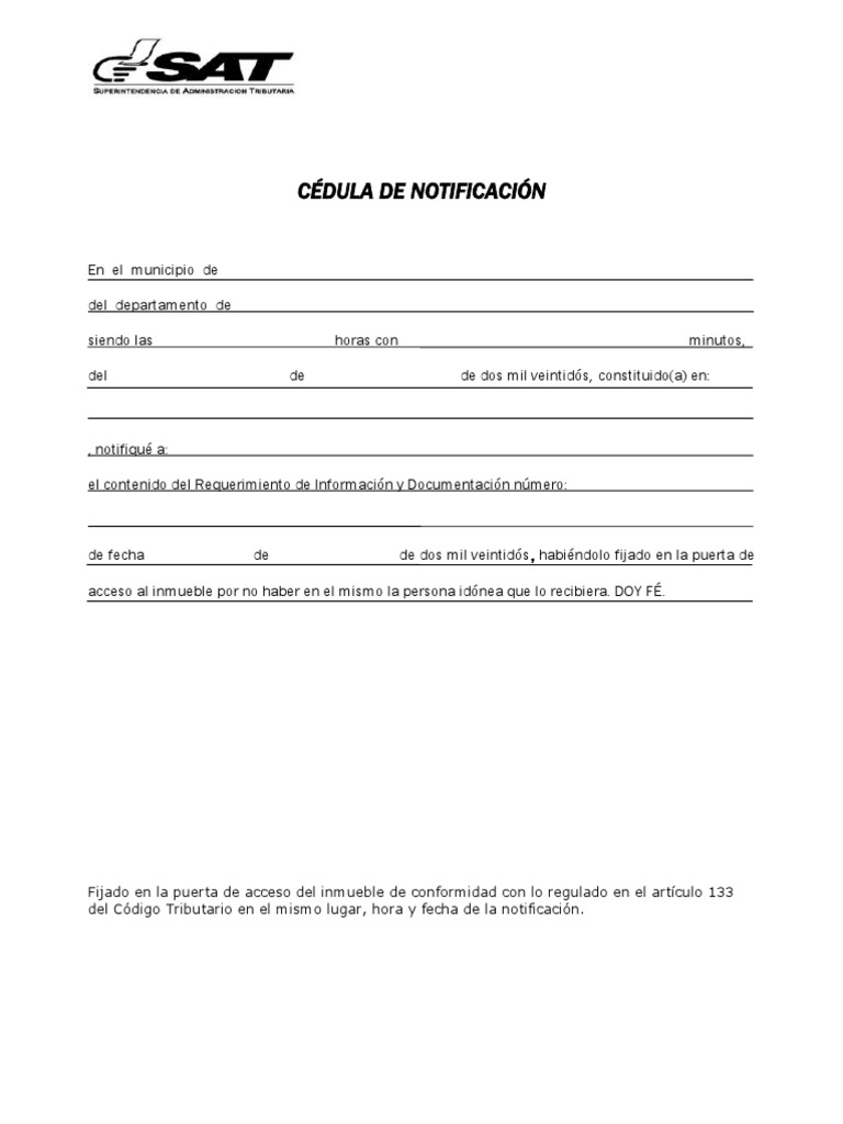 Cedula de Notificacion en Blanco Fijado en Puerta | PDF