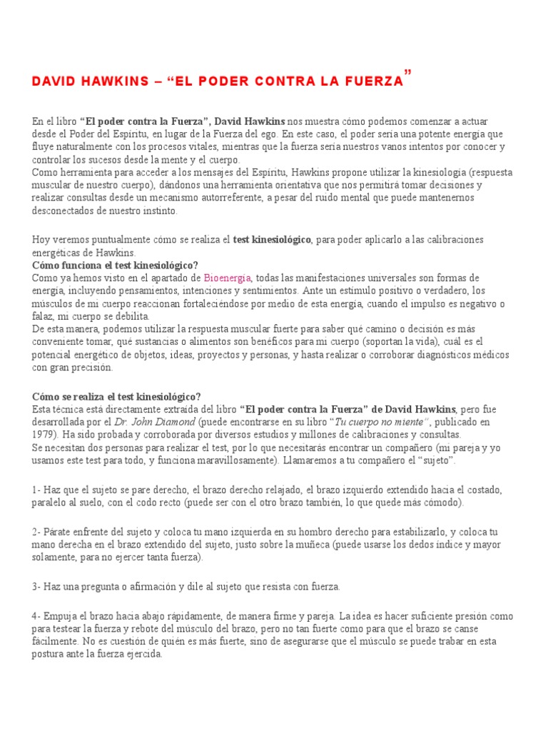 David Hawkins - El Poder Contra La Fuerza Test Kinesiológico | PDF ...