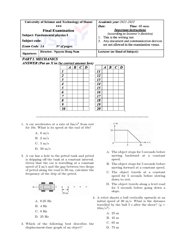 USTH Final Fundamental Physic 1A | Download Free PDF | Friction | Force USTH Final Fundamental Physic 1A | Download Free PDF | Friction | Force