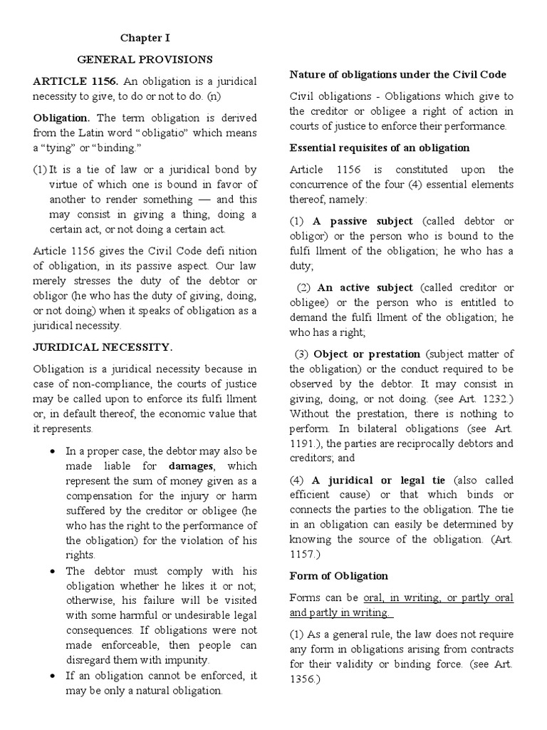 Chapter 2 Oblicon Reviewer | Download Free PDF | Law Of Obligations ...
