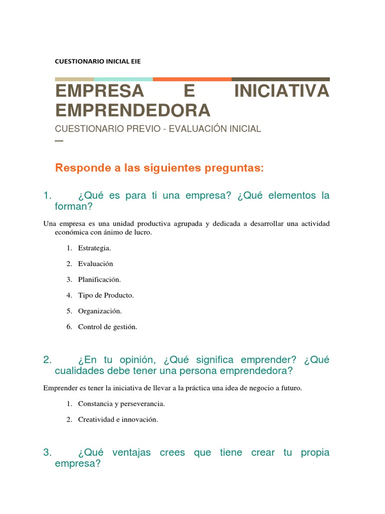 CUESTIONARIO EVALUACION INICIAL EIE | PDF | Gestión de recursos humanos | Business