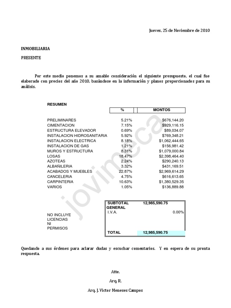 Presupuesto para Edificio de Departamentos | PDF | Fundación (Ingeniería) | Presupuesto