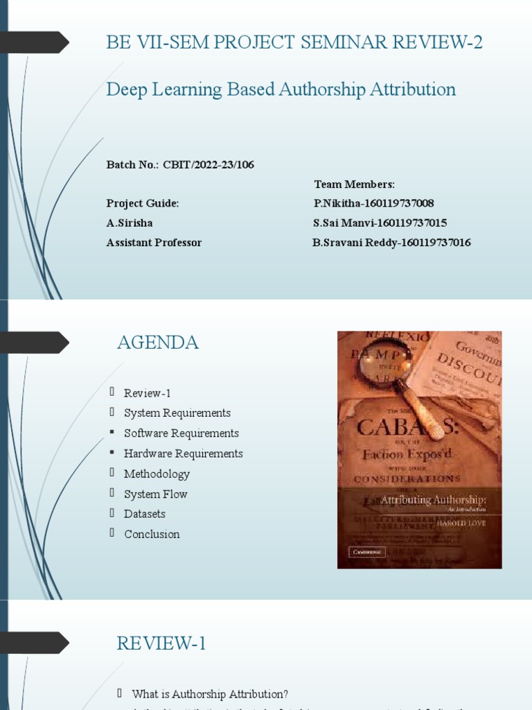 Be Vii-Sem Project Seminar Review-2 Deep Learning Based Authorship ...