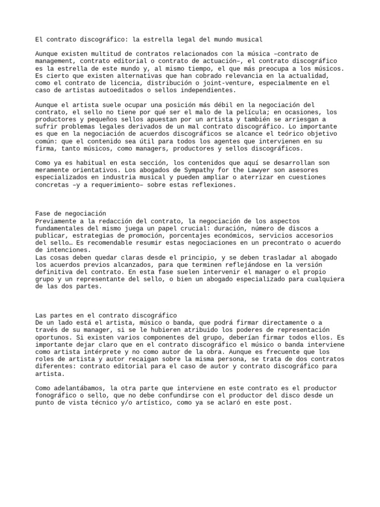 El Contrato Discográfico | PDF | Autor
