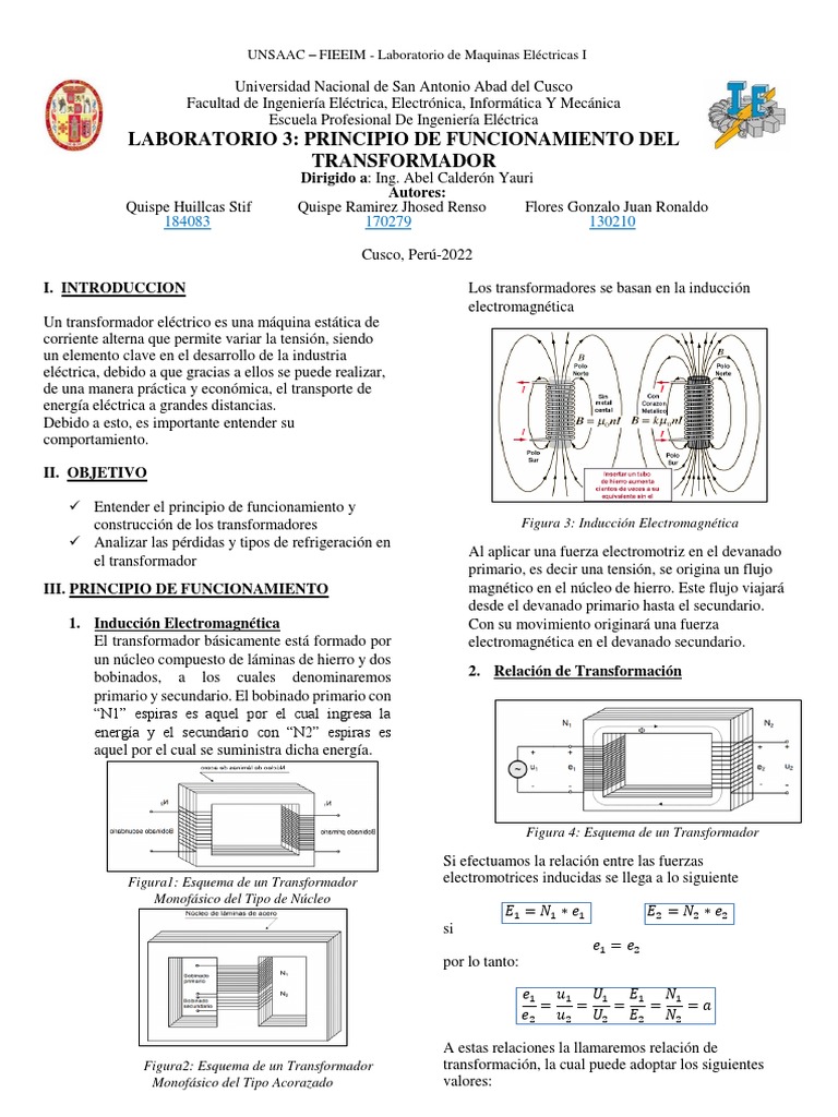 LAB 3 - Principío de Funcionamiento Del Transformador | PDF | Transformador | Inductor