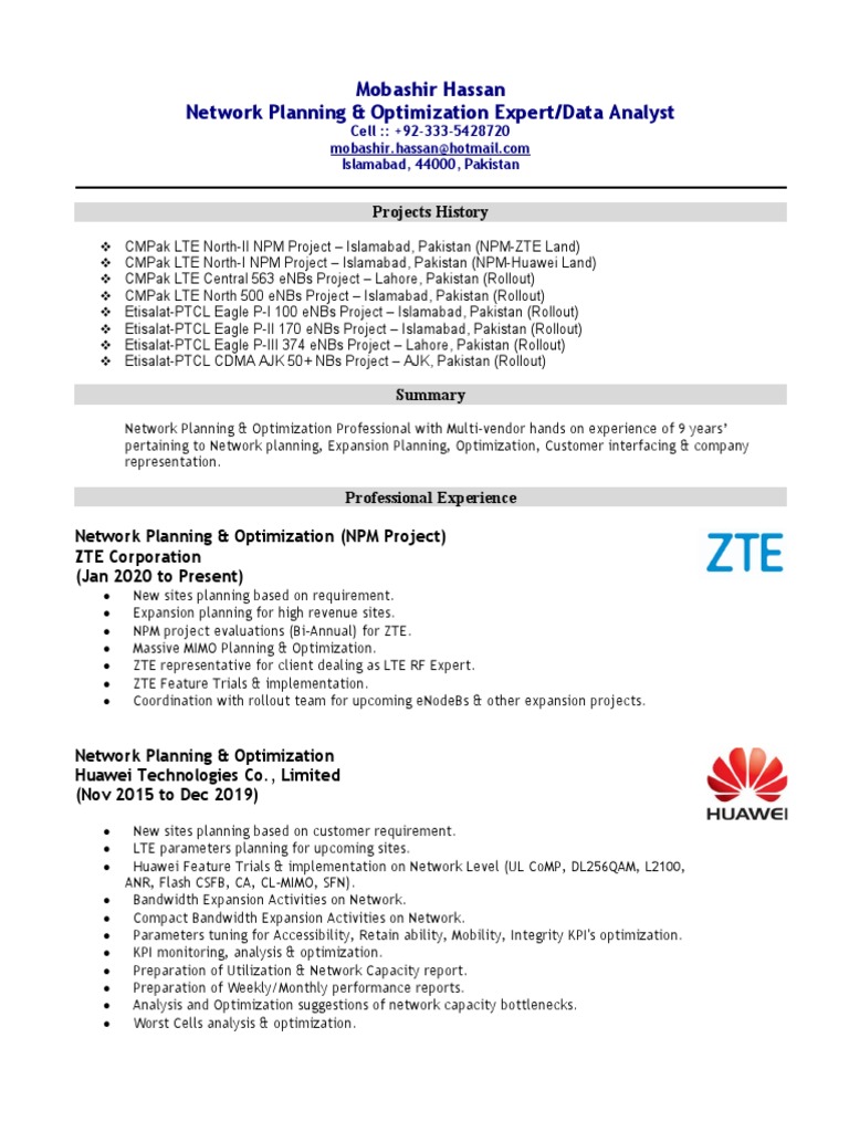 Telecom Network Optimization Expert | PDF | Lte (Telecommunication ...