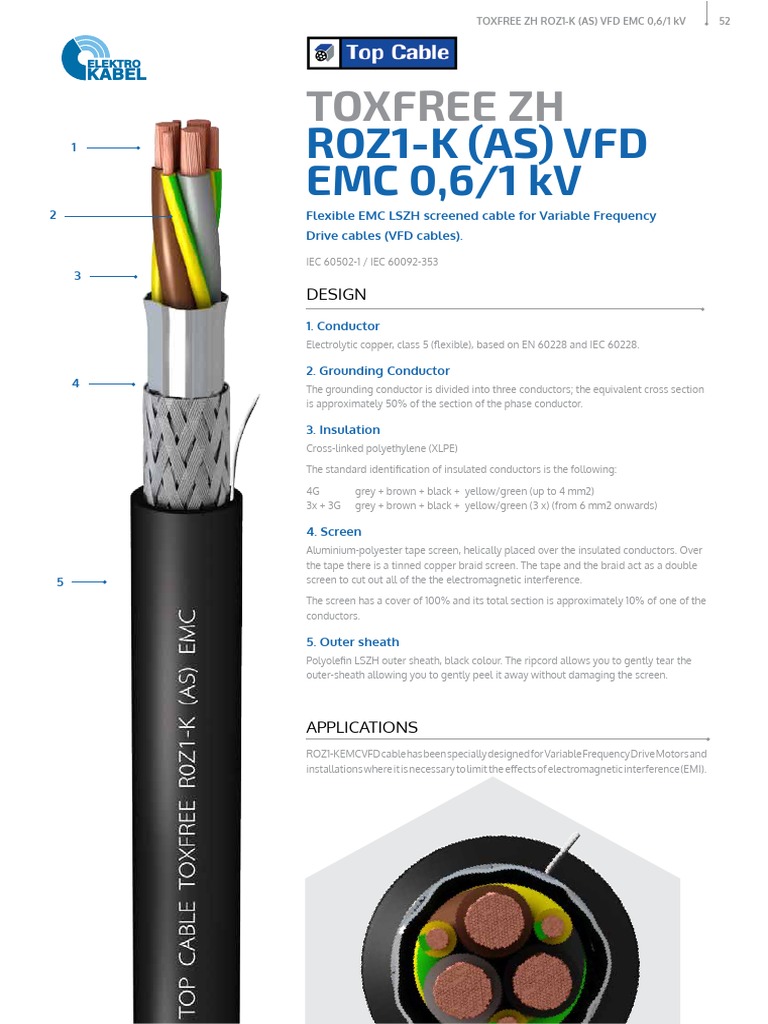 TOXFREE ZH ROZ1-K (AS) VFD EMC 0,6 1 KV | PDF | Electromagnetic Compatibility | Electrical Conductor