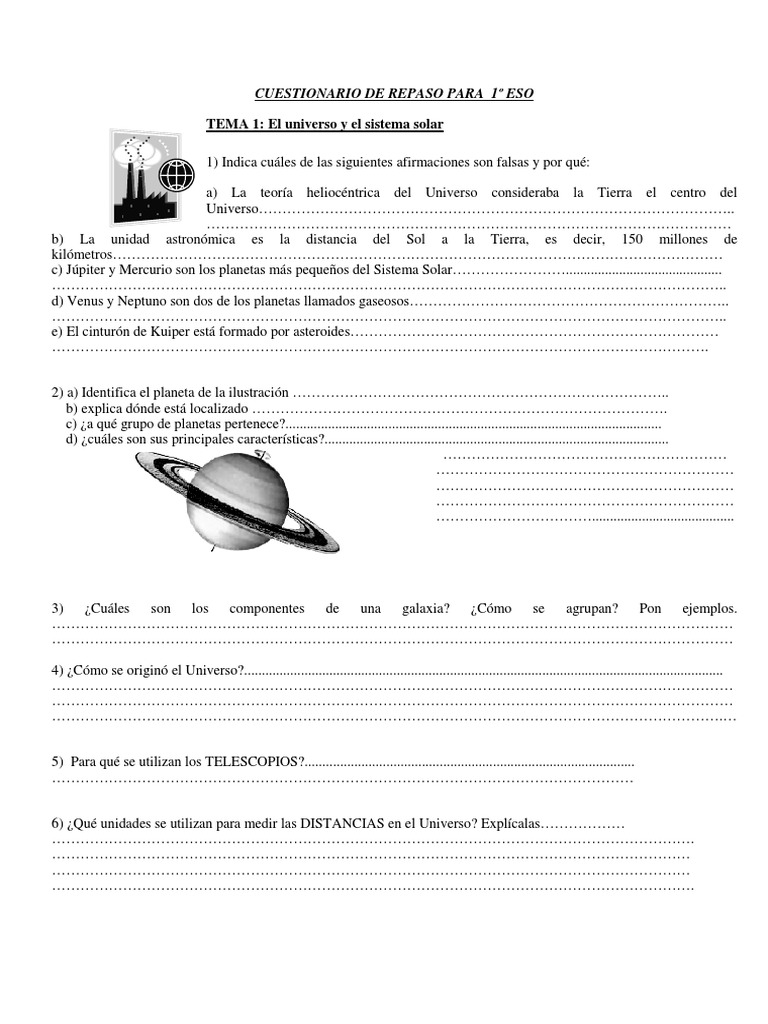 Cuestionario sobre el Sistema Solar | PDF | Luna | Roca (geología)