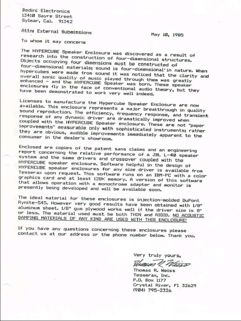 Hypercube Speaker Enclosure | PDF