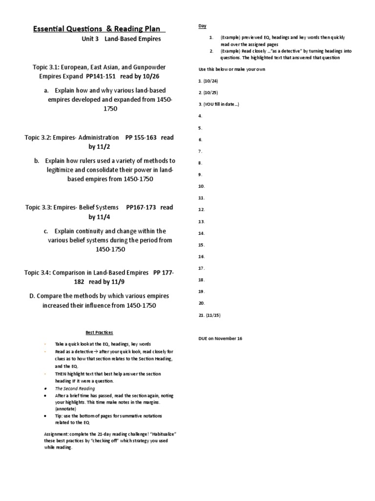Essential Questions Unit 3 Land | PDF