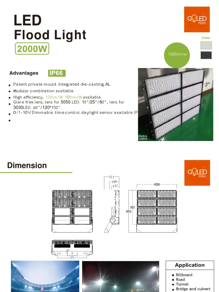 2000W LED Flood Light Specifications | PDF | Color | Light Emitting Diode