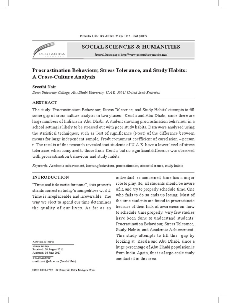 20 JSSH-1651-2016-4thProof | PDF | Procrastination | Professional Skills