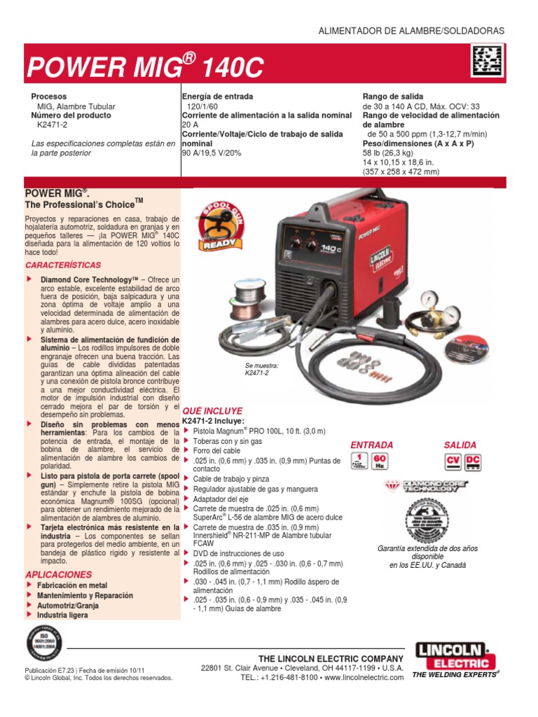 Ficha Técnica Power Mig 140C | PDF | Soldadura | Construcción