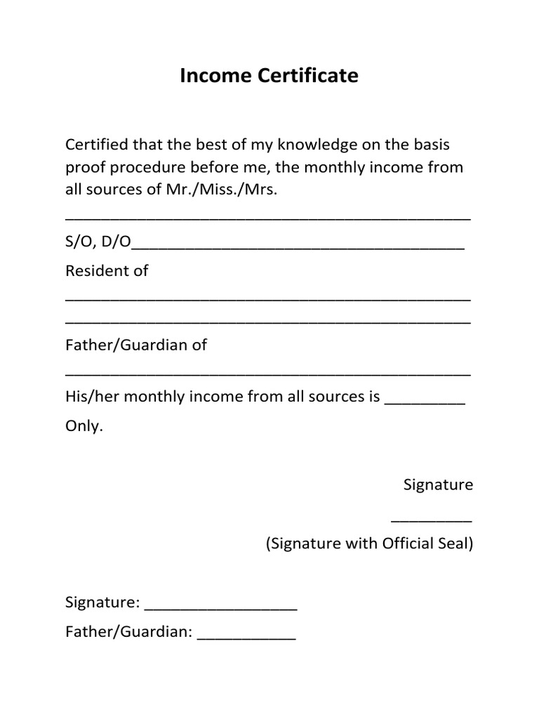 One Page Income Certificate Template | PDF