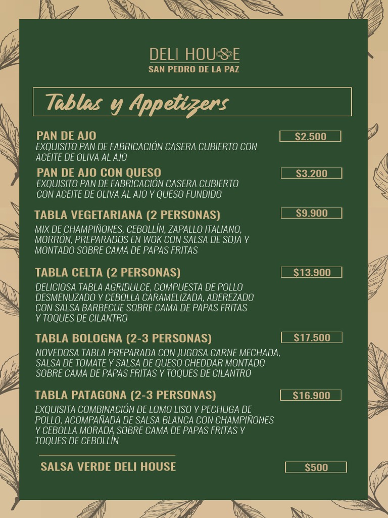 Menú Deli House San Pedro de la Paz | PDF | ensalada | Pizza