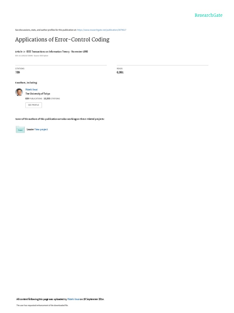 Applications of Error-Control Coding | PDF | Science & Mathematics