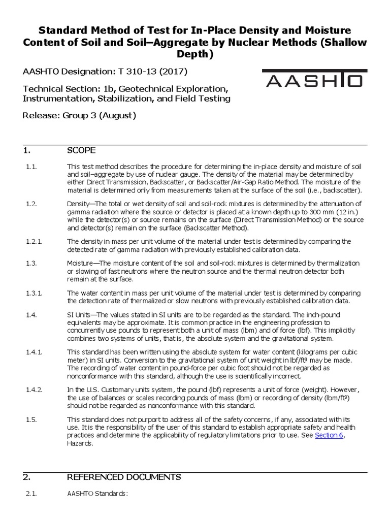 T 310-13 (2017) In-Place Density and Moisture Content of Soil and Soil ...