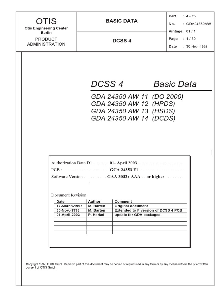 OTIS DCSS 4 Basic Data - ImageShack | PDF | Power Inverter ...