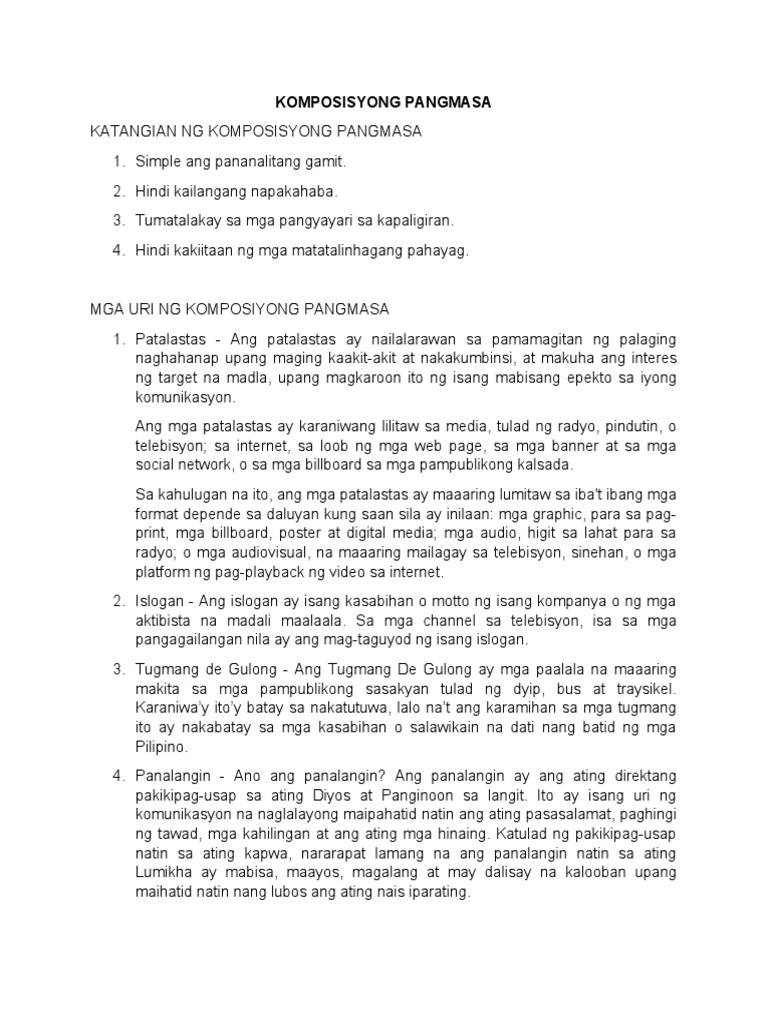 KOMPOSISYONG PANGMASA - Modyul | PDF