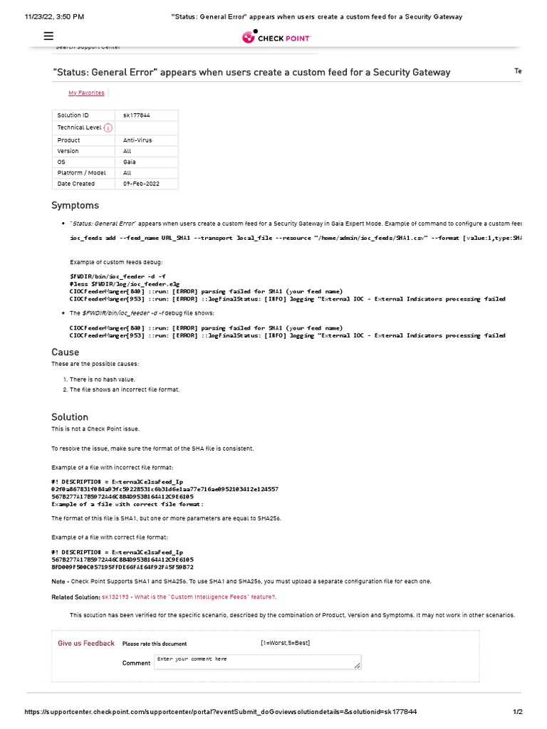 Status General Error Appears When Users Create A Custom Feed For A Security Gateway Pdf