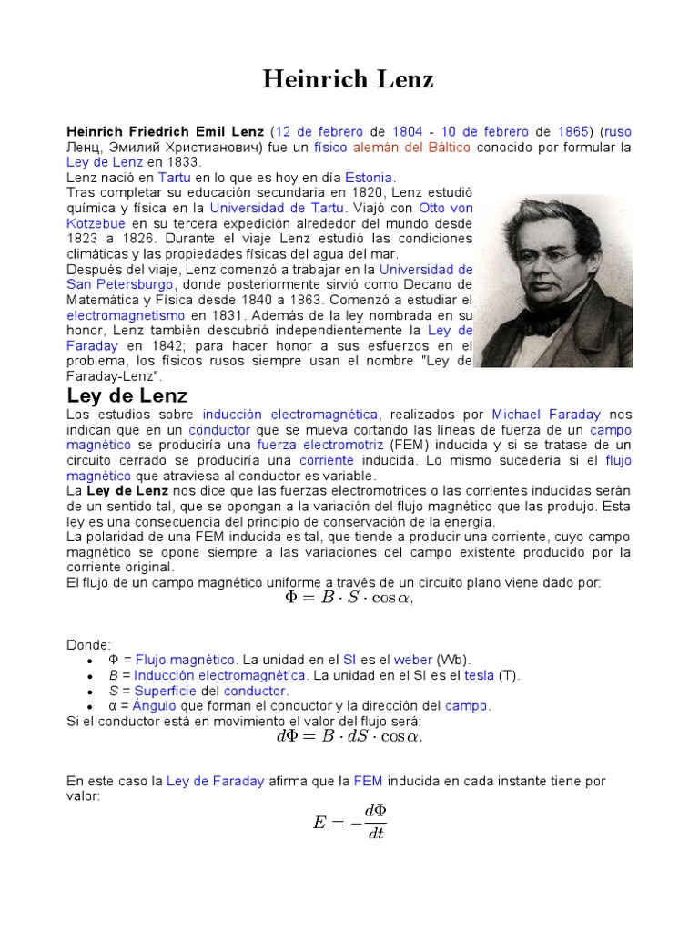 Heinrich Lenz | PDF | Inducción electromagnética | Física teórica